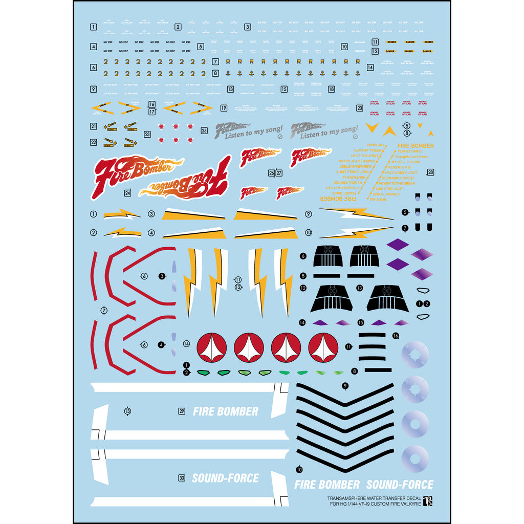 TRS water slide decal for HG 1/100 Macross VF-19 Custom Fire Valkyrie ...